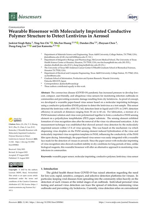 Pdf Wearable Biosensor With Molecularly Imprinted Conductive Polymer Structure To Detect