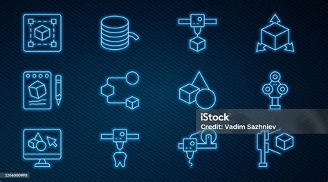 큐브 프린터 아이소메트릭 종이에 스케치 기하학적 도형 큐브 기본 기하학적 모양 및 아이콘용 필라멘트가 있는 라인 3d 스캐너를 설정합니다 벡터 3차원 형태에 대한 스톡 벡터