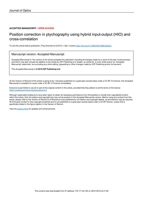 Pdf Position Correction In Ptychography Using Hybrid Input Output