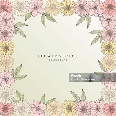 노란색과 분홍색 꽃이 있는 정사각형의 부드러운 꽃 배경 사진 텍스트 졸업장 엽서 및 프리젠테이션을 위한 꽃 프레임 0명에 대한 스톡 벡터 아트 및 기타 이미지 Istock