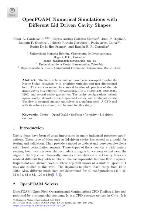 Pdf Openfoam Numerical Simulations With Different Lid Driven Cavity Shapes