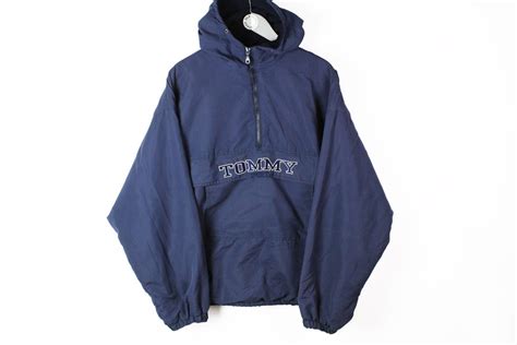 Vintage Tommy Anorak Jacket Hooded Size Xl Mens Blue Sport Rave Party