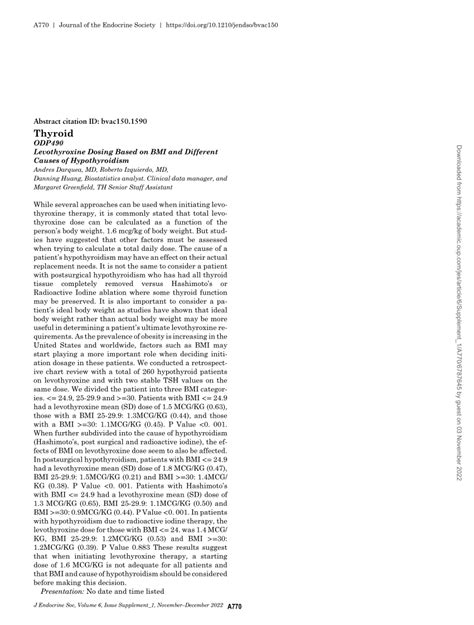 Pdf Odp490 Levothyroxine Dosing Based On Bmi And Different Causes Of