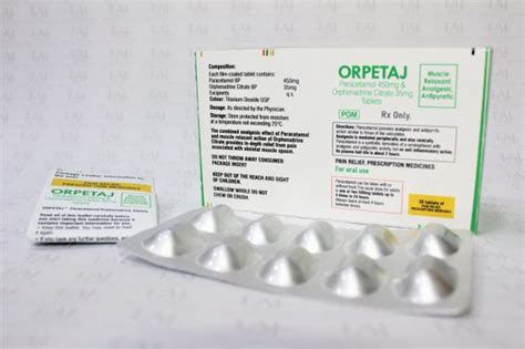 Paracetamol And Orphenadrine Citrate Tablets 450mg 35mg