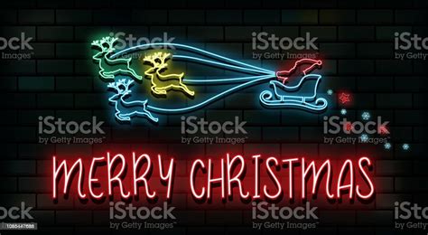 기쁜 성 탄과 새 해 복 많이 받으세요 배경입니다 산타 클로스 3d 네온 빛 어두운 벽에 빛나는 벡터 일러스트 레이 션 겨울에 대한 스톡 벡터 아트 및 기타 이미지 Istock