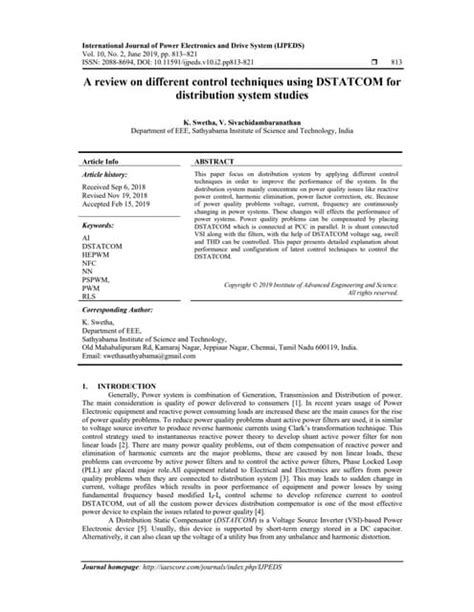 A Review On Different Control Techniques Using Dstatcom For