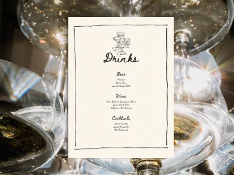 Penny Lane Cocktail Menu Digital Template Menu Design Printable