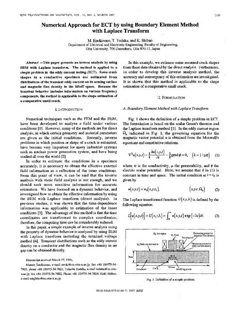 Pdf Numerical Approach For Ect By Using Boundary Element Method With Laplace Transform