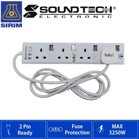 SIRIM Soundteoh SIRIM Approved 4 Gang 4 Way White Extension Power Socket Outlet 2M Heavy