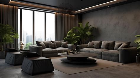 어두운 고급스러운 현대 거실 인테리어 디자인 3d 렌더링 가죽 소파 가정용 가구 침상 배경 일러스트 및 사진 무료 다운로드 Pngtree