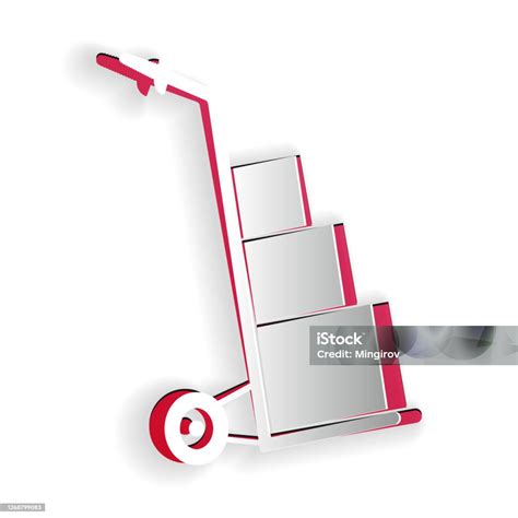 흰색 배경에 격리 된 종이 절단 손 트럭과 상자 아이콘 돌리 기호 종이 아트 스타일 벡터 나무 기둥에 대한 스톡 벡터 아트 및 기타 이미지 Istock