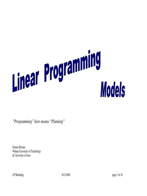 Lp Modeling Pdf Linear Programming Numerical Analysis