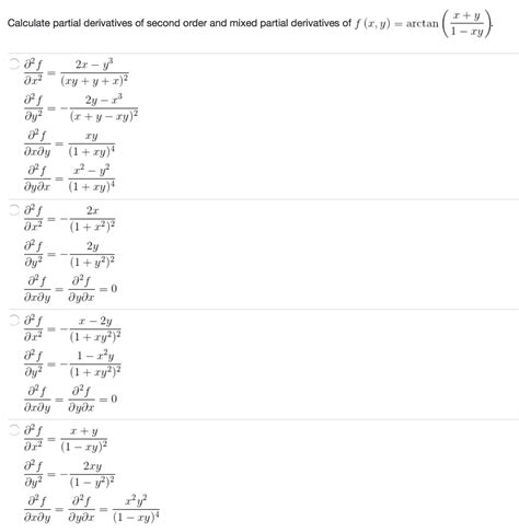 solved calculate partial derivatives of second order and