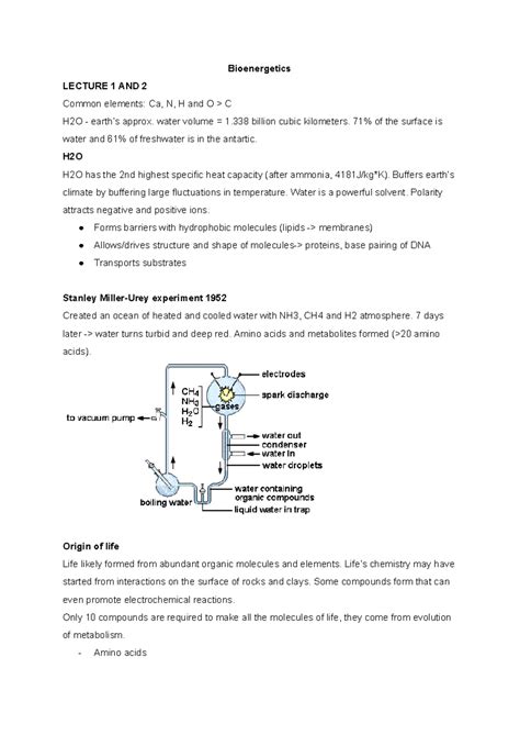 Biosci 101 Notes 2023 Bioenergetics Lecture 1 And 2 Common Elements Ca N H And O C H2o