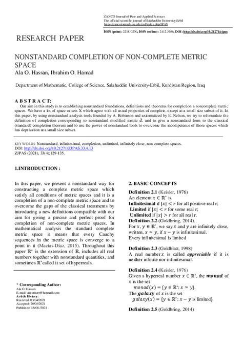 Pdf Nonstandard Completion Of Non Complete Metric Space