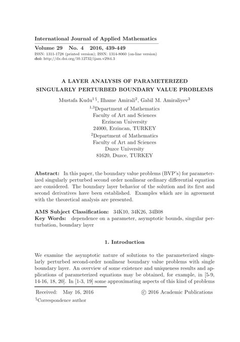 pdf a layer analysis of parameterized singularly perturbed boundary