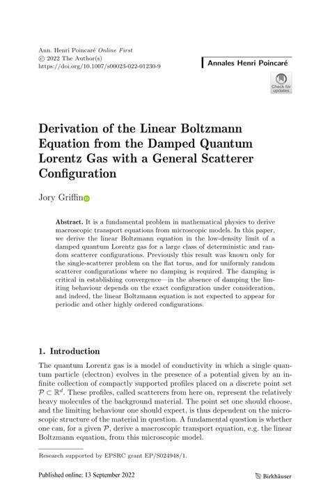 Pdf Derivation Of The Linear Boltzmann Equation From The Damped Quantum Lorentz Gas With A