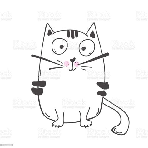 고양이의 벡터 일러스트 레이 션 캐릭터 디자인 개요 낙서 스타일을 그립니다 흰색에 고립되어 있습니다 벡터 일러스트 레이 션 가축에 대한 스톡 벡터 아트 및 기타 이미지