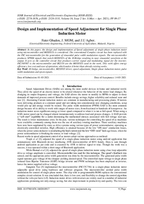 Pdf Design And Implementation Of Speed Adjustment For Single Phase Induction Motor