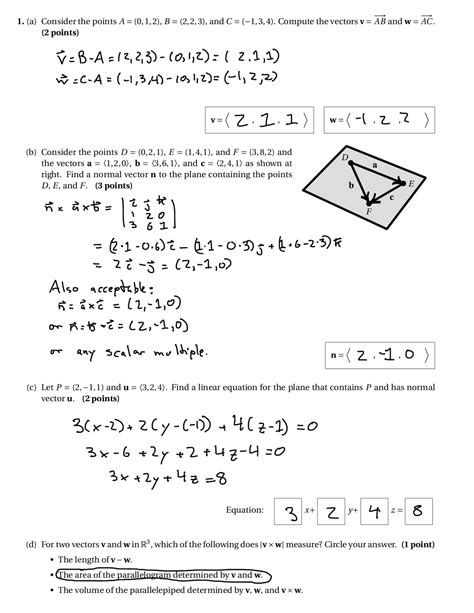 Questions With Answer Key Calculus Iii Math 241 Docsity