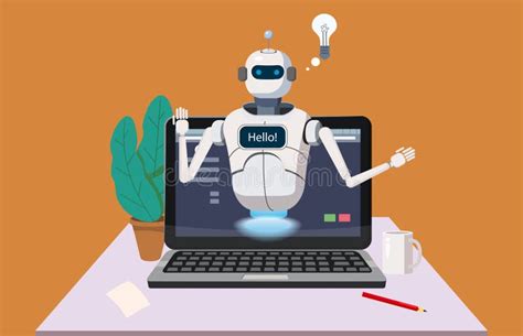 Free Chat Bot Robot Virtual Assistance On Laptop Say Hello Element Of Website Or Mobile