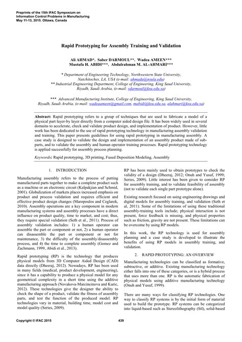 Pdf Rapid Prototyping For Assembly Training And Validation