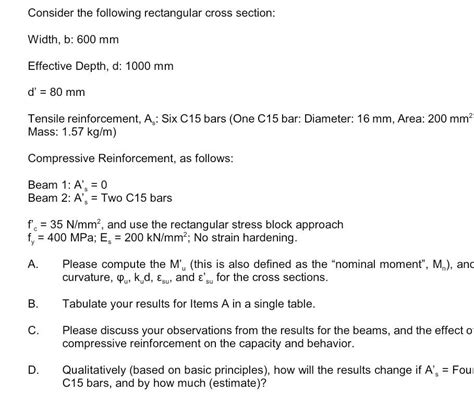 Solved Consider The Following Rectangular Cross Section