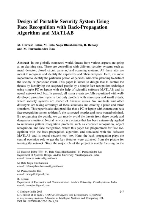 Pdf Design Of Portable Security System Using Face Recognition With Back Propagation Algorithm