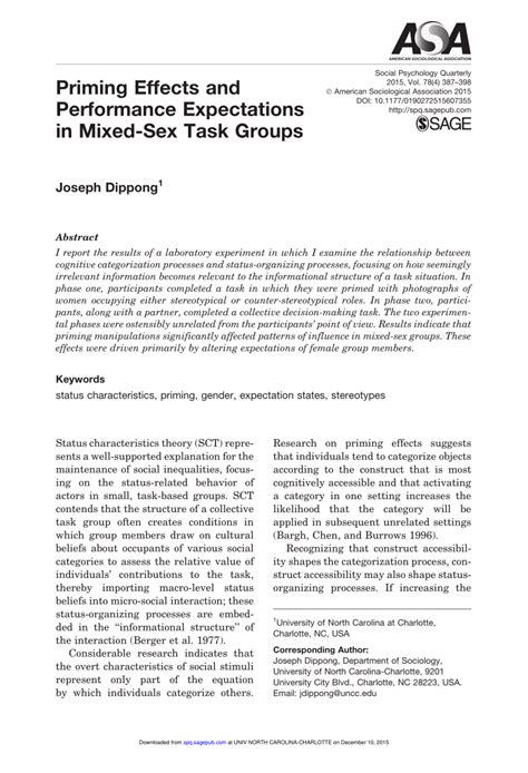 Pdf Priming Effects And Performance Expectations In Mixed Sex Task Groups
