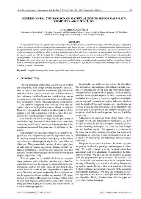 Pdf Experimental Comparison Of Matrix Algorithms For Dataflow