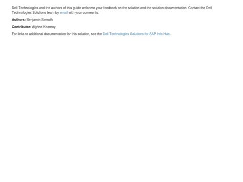 We Value Your Feedback Dell Validated Design For Sap Hana Scale Out Tdi Solutions On Dell