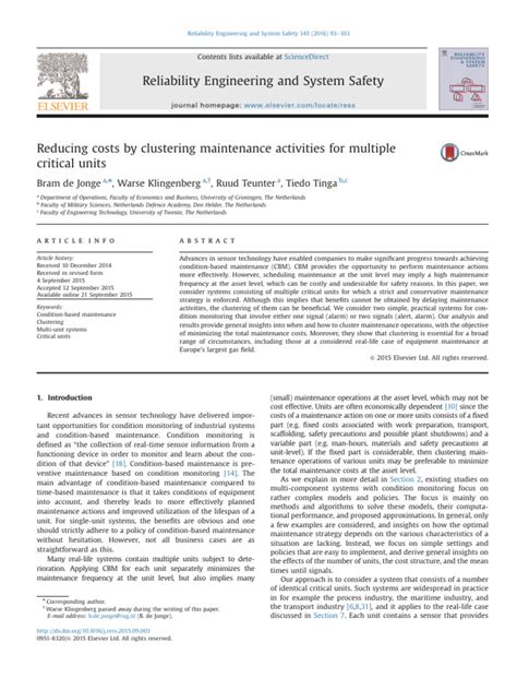 Reducing Costs By Clustering Maintenance Activities For Multiple Critical Units Pdf