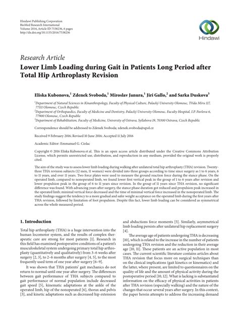 Pdf Lower Limb Loading During Gait In Patients Long Period After Total Hip Arthroplasty Revision