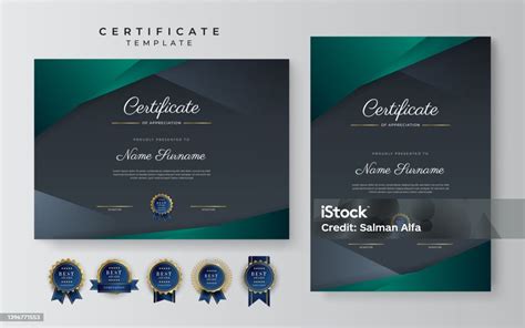 감사 템플릿 금색과 검은 색 녹색 색상의 인증서 골드 배지로 현대 인증서를 청소하십시오 고급 스러움과 현대적인 라인 패턴의 인증서 테두리 템플릿 디플로마 벡터 템플릿