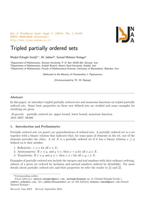 Pdf Tripled Partially Ordered Sets