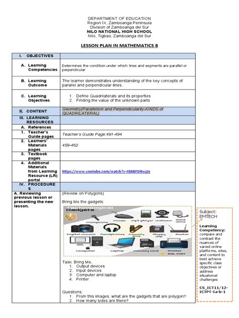 Lesson Plan On Quadrilaterals And Parallelism Pdf Rectangle Elementary Geometry