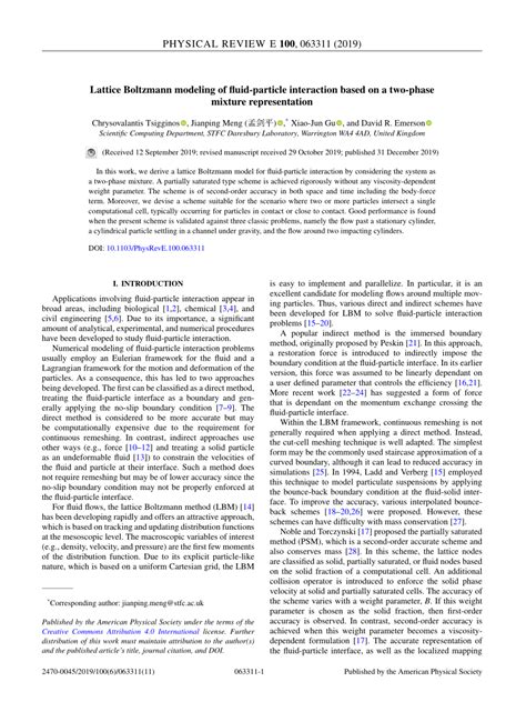 Pdf Lattice Boltzmann Modeling Of Fluid Particle Interaction Based On A Two Phase Mixture