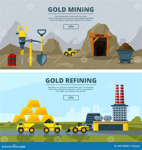 Vector Banners Set With Illustrations Of Mining Industry Stock Vector Illustration Of Concept