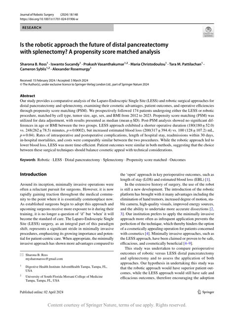 Is The Robotic Approach The Future Of Distal Pancreatectomy With Splenectomy A Propensity Score
