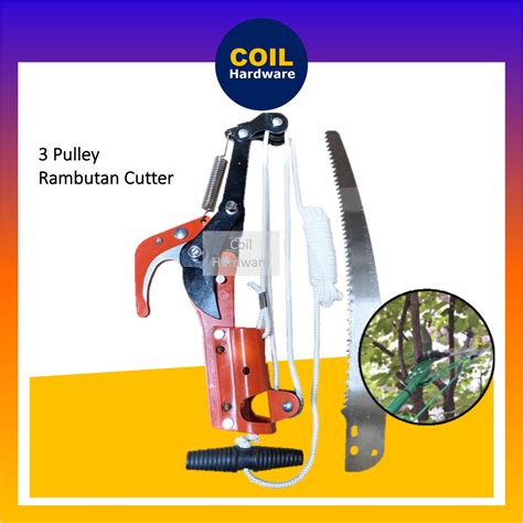 COIL Heavy Duty 3 PULLEY WHEEL POLE TREE PRUNER TRIMMING TREE SAW TREE CUTTER RAMBUTAN CUTTER