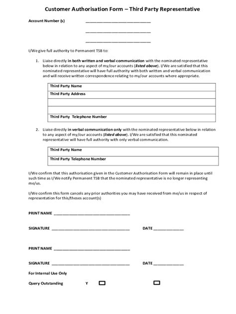 Fillable Online Customer Authorisation Form Third Party Representative