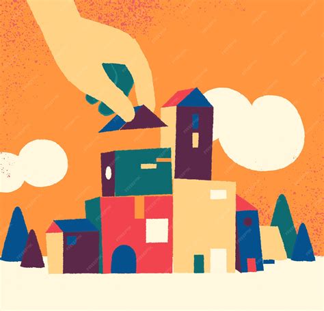 건설중인 작은 마을 프리미엄 벡터