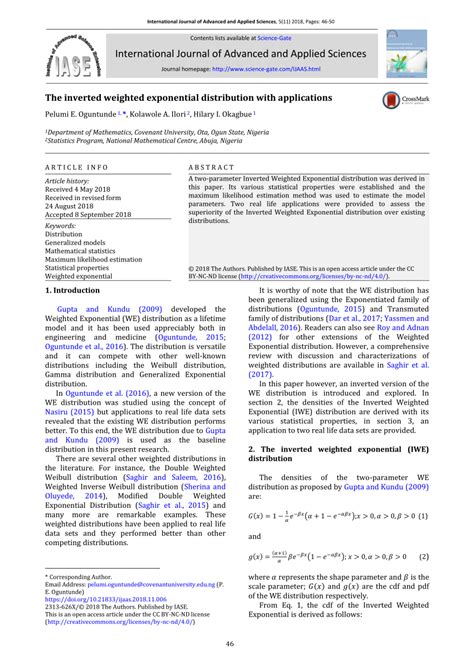 Pdf The Inverted Weighted Exponential Distribution With Applications