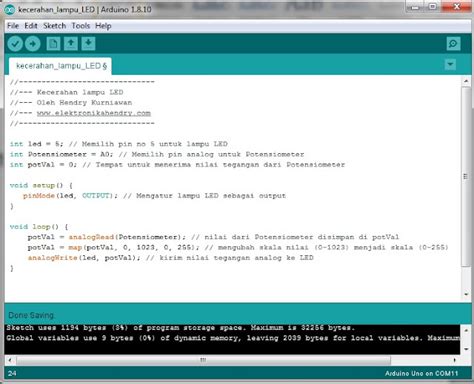Arduino Part Mengatur Kecerahan Led Elektronika Hendry