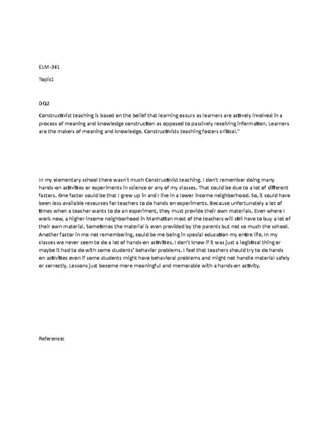 Elm361dq2 Dq 2 For The First Topic Of The Class Elm Topic Dq Constructivist Teaching Is