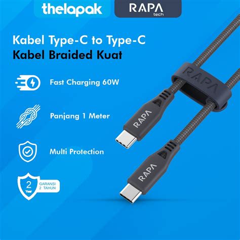 Jual Kabel Data Type C To Type C Rapa Line I DC3033 Cable Fast Charging 60W Braided Garansi