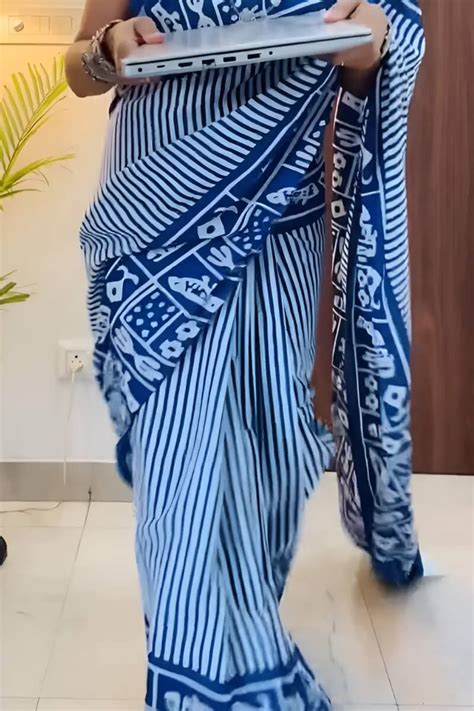 Assemblage 1 Minute Ready To Wear Blue Mul Cotton Digital Printed Sare