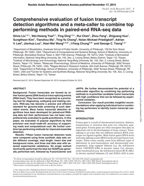 Pdf Comprehensive Evaluation Of Fusion Transcript Detection Algorithms And A Meta Caller To