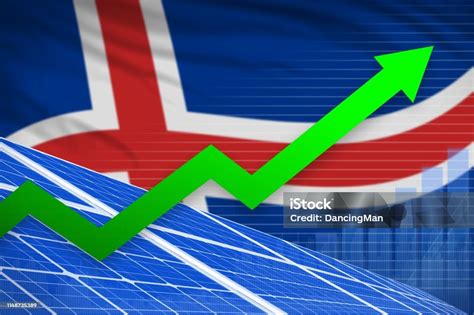 아이슬란드 태양 에너지 전력 상승 차트 화살표 업 재생 자연 에너지 산업 그림 3d 일러스트레이션 0명에 대한 스톡 사진 및