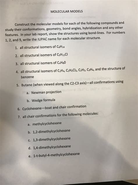 Solved Molecular Models Construct The Molecular Models For